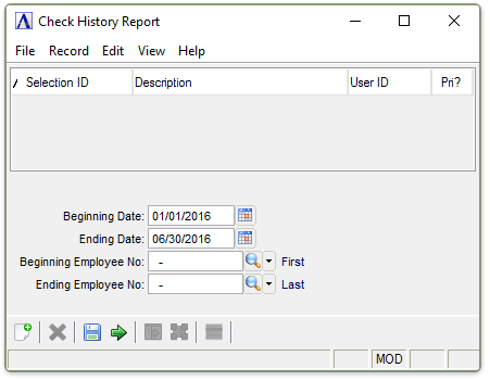 PR - Check History Report