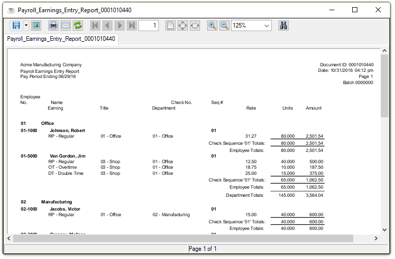 PR - Earnings Entry Report