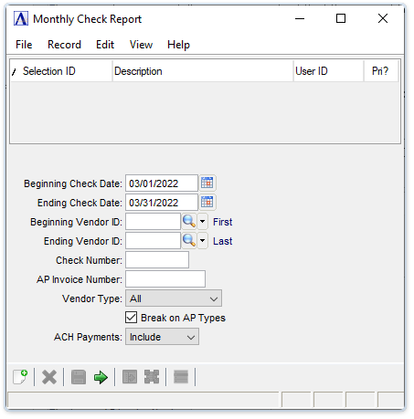 AP - Monthly Check Report