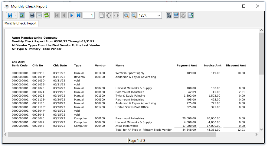 AP - Monthly Check Report