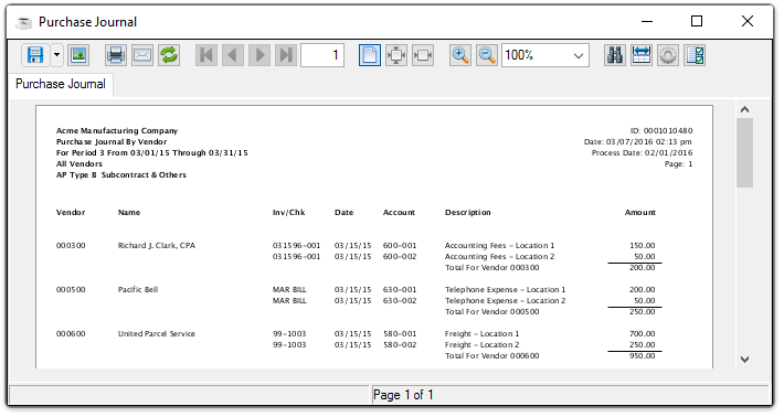 AP - Purchase Journal
