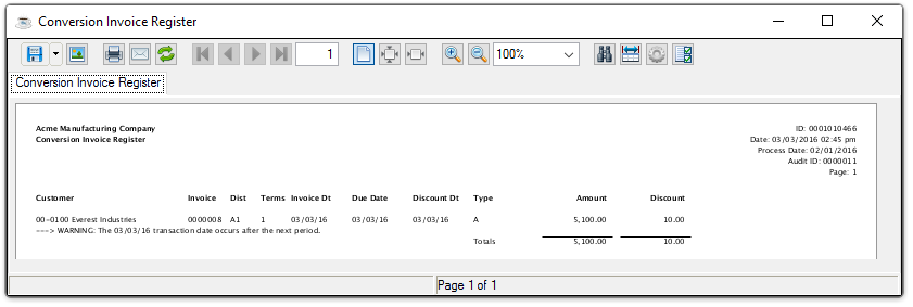 AR - Conversion Invoice Register