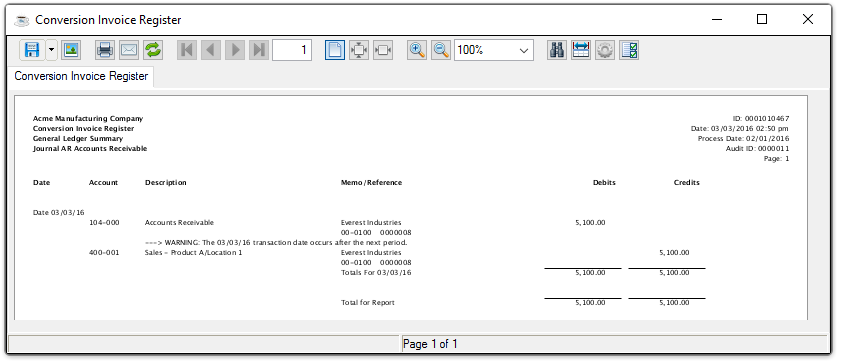 Conversion Invoice Register