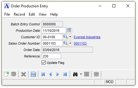 Order Production Entry
