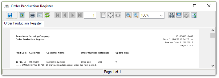 BOM - Order Production Register
