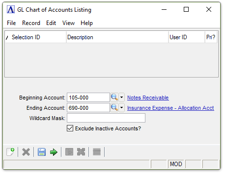 GL - Chart of Accounts Listing