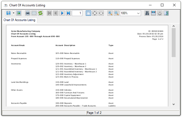 Chart of Accounts Listing