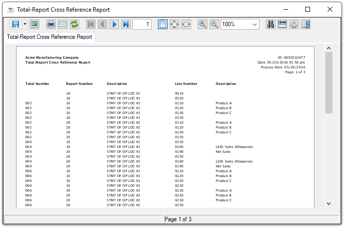 Total/Report Cross Reference Report