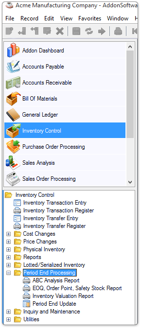 IV - Period End Processing Menu
