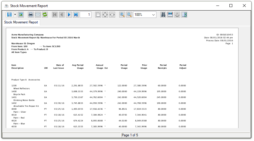 IV - Stock Movement Report