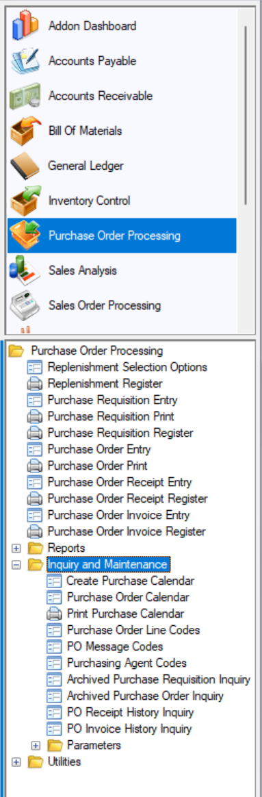 PO - Inquiry and Maintenance Menu