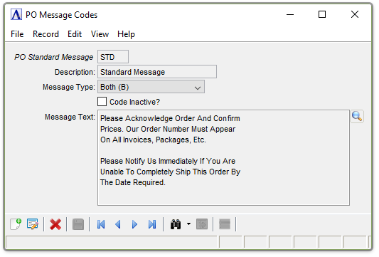 PO - PO Message Codes