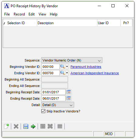 PO - PO Receipt History By Vendor