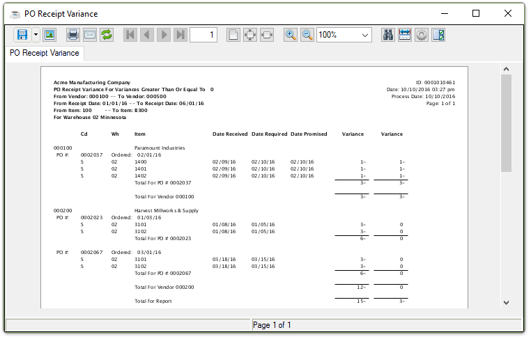 PO - PO Receipt Variance
