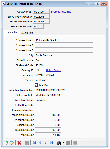 OP - Sales Tax Transaction History