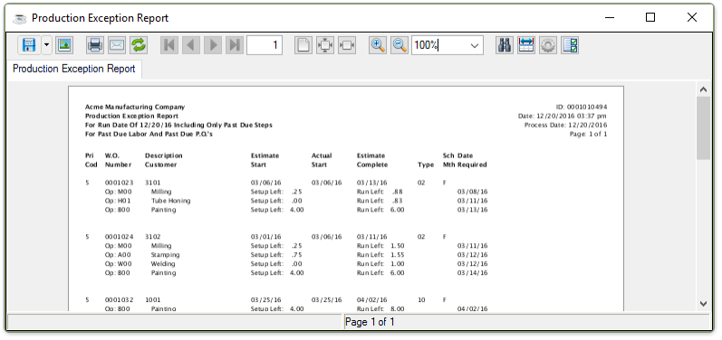 SF - Production Exception Report